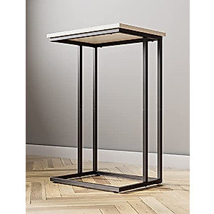 Innerjoin Wide C Side Table,C Couch Laptop Table with Metal Frames, Small Snack End Table for Sofa and Bed, Retro Laptop C Side Table, Living Room and Bedroom, Industrial Style, White