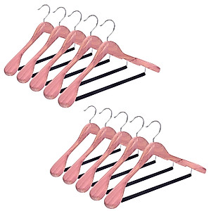 8 Pack Unfinished American Red Cedar Wooden Coat Suit Hangers with Extra Wide Shoulder, Wooden Jacket Clothes Hanger with Non Slip Black Padded Pant Bar- 360°Flexible Hook, Natural- HL03C2