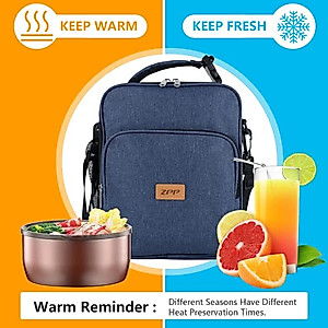 ZPP Lunch Box for Men, Water Insulated Lunch Bag, Women, Adults Small Lunch Bag, Reusable Lunch Box Portable Lunchbox Tote Bag with Adjustable Shoulder Strap for Office Work, Blue