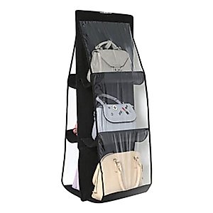 Hanging Bag 3 Layers with Hanging Hook High Capacity Transparent Collapsible 6 Pockets Dust Proof Handbag Storage Bag Household