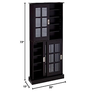 Atlantic Windowpane Media/Storage Cabinet - Tempered Glass Pane Sliding Doors, Stores Optical Media Like CD/DVD/BD/Game Discs, Collectables & Memorabilia Collections, PN 94835757 in Espresso
