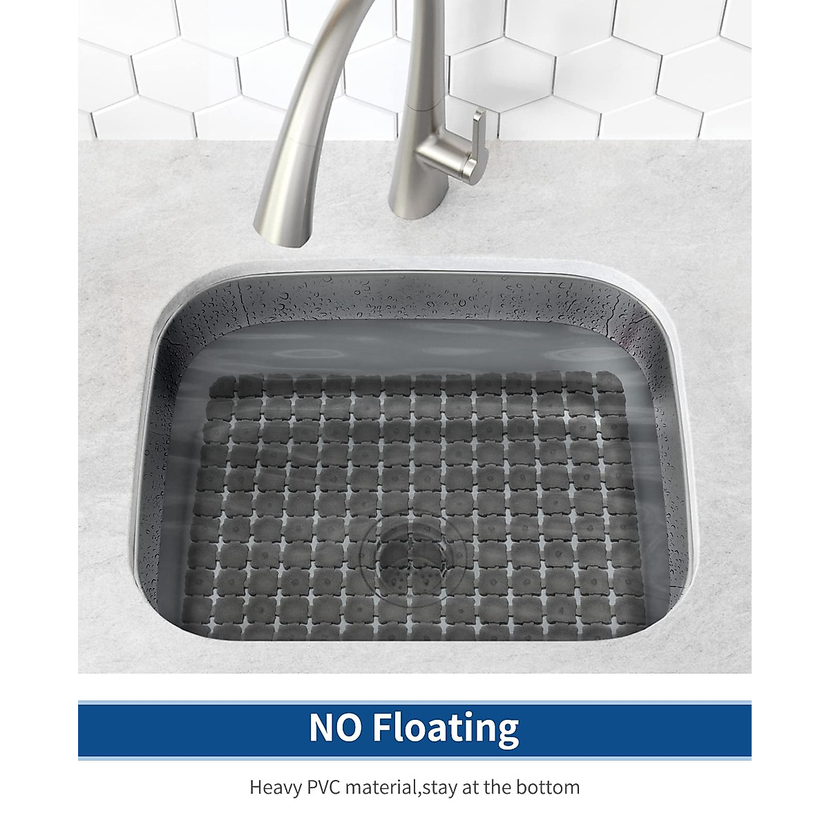 Bligli Sink Mat for Stainless Steel/Ceramic Sinks, 2 Pack 15.7x11.8 inches PVC Sink Protectors for Bottom of Kitchen Sink, Dishes and Glassware drain Mats, Durable and Fast Draining (Clear Grey)