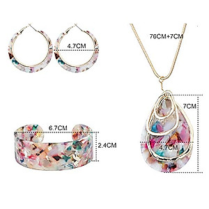 ORAZIO Floral Acrylic Jewelry Set for Women Girls Statement Boho Resin Earrings Necklace Bracelet