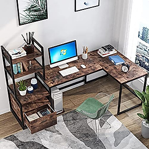 Tribesigns L-Shaped Desk with File Drawer, Reversible Corner Computer Desk with 3-Tier Storage Shelves, 85.4 inches Office Desk Computer Table Workstation for Home Office