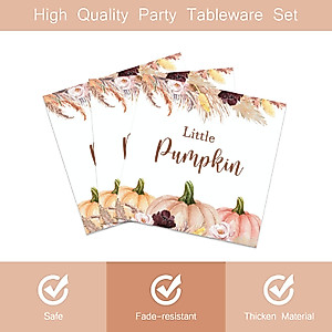 96 Pcs Fall Boho Pumpkin Party Plates and Napkins Set Baby Shower Happy Birthday Party Supplies Decorations for Kid Fall Leaves Pampas Grass Party Disposable Dinnerware Tableware Kit, Serves 24
