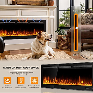 Manastin 50" Electric Fireplace Insert Ultra-Thin Recessed Wall Mounted Fireplace Insert 750/1500W Adjustable Flame Linear Fireplace Heater with 12h Timer/Remote Control/Touch Screen/Crystal Stone