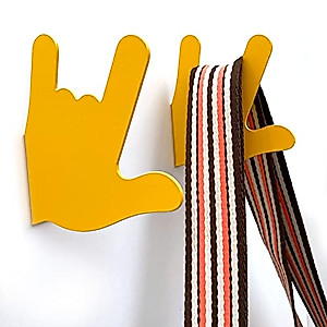 ASTUD Decorative Wall Mounted Hooks (2pcs) Functional Art, Funny, Space-Saving, Heavy Duty Metal Wall Hooks for Bags, Coats, Scarves, Keys, Towels and More (Rock-Yellow)