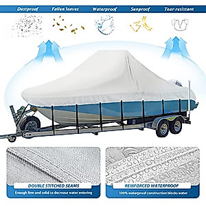 Solim Center Console Boat Cover, 17'-19' Waterproof 900D PU Heavy Duty Trailerable Boat Cover for Center Console Boat, Marine Grade Oxford UV Resistant Polyester Canvas with 17 Tie Down Straps, Gray