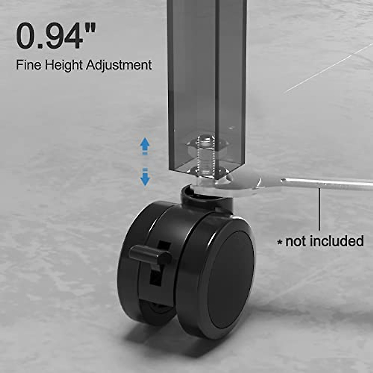 Joy Seeker Stem Caster Wheels Set of 4, 2 Inch Nylon Threaded Swivel Caster with 5/16 Inch Stem, M8 Stem Casters Replacement for Standing Desk, 2 Wheels with Locking Brake, Each Load Capacity 110lbs