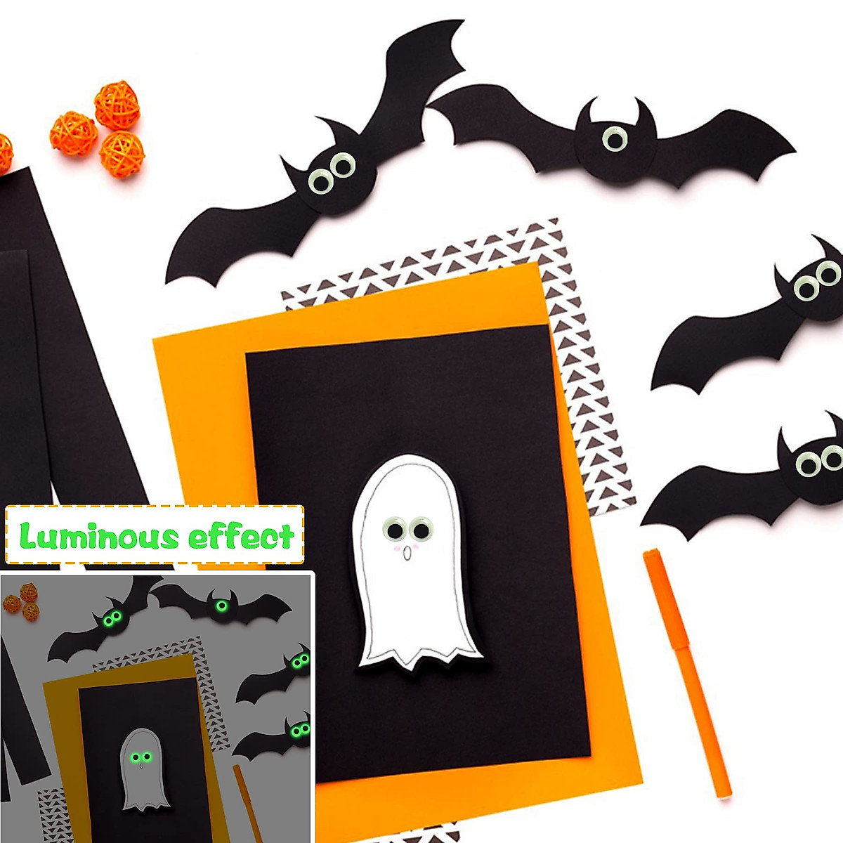 UPINS 300Pcs Googly Wiggle Eyes Self Adhesive, Glowing in Dark Eyes for Crafts Sticker 10 mm Sparkle Wiggle Eyes Suitable for Handicrafts DIY Halloween Christmas