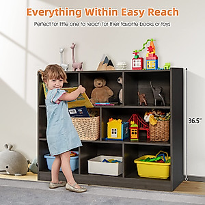 MAT EXPERT Toy Storage Organizer, 8-Section Display Shelf Cabinet for Organizing Books & Toys, 3-Tier Open Wooden Daycare Kids Bookshelf for Classroom, Playroom, Nursery & Kindergarten (Grey)