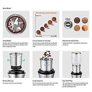 DR MILLS DM-7412N Coffee Grinder Electric,Coffee Grinder,spice grinder electric, detachable cup, Blade & cup made with SUS304 stianlees steel,200w small food grinder grain grinder
