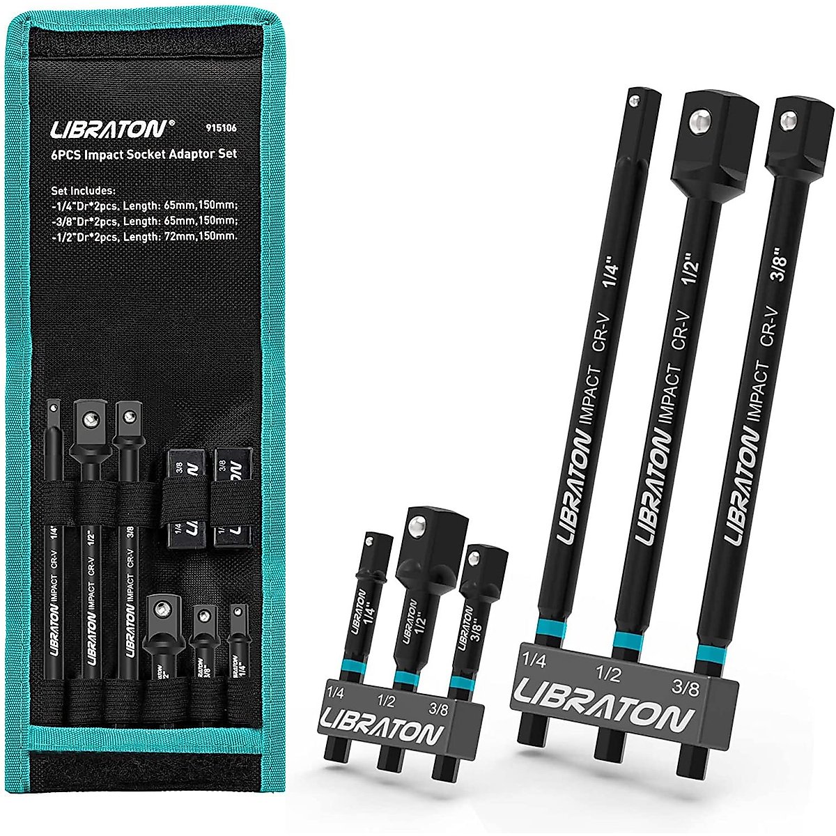 Libraton Impact Grade Socket Adapter Set, 3" & 6", Drill Socket Adapter, Impact Socket Adapter, Socket Driver Adapter, Drill Socket Adapter Extension, with Storage Bag