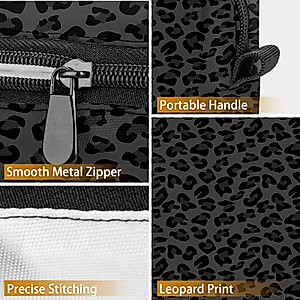 WOBAGMEN Large Pencil Case with Handle Cute Print Pencil Bag Mutifunctional Pencil Pouch Stationery Bag (Black Leopard)