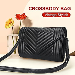 Black Crossbody Bags for Women Small Leather Crossbody Purse Black Clutch Purse Mini Quilted Handbag Little Women's Cross Body Bag Designer Purses
