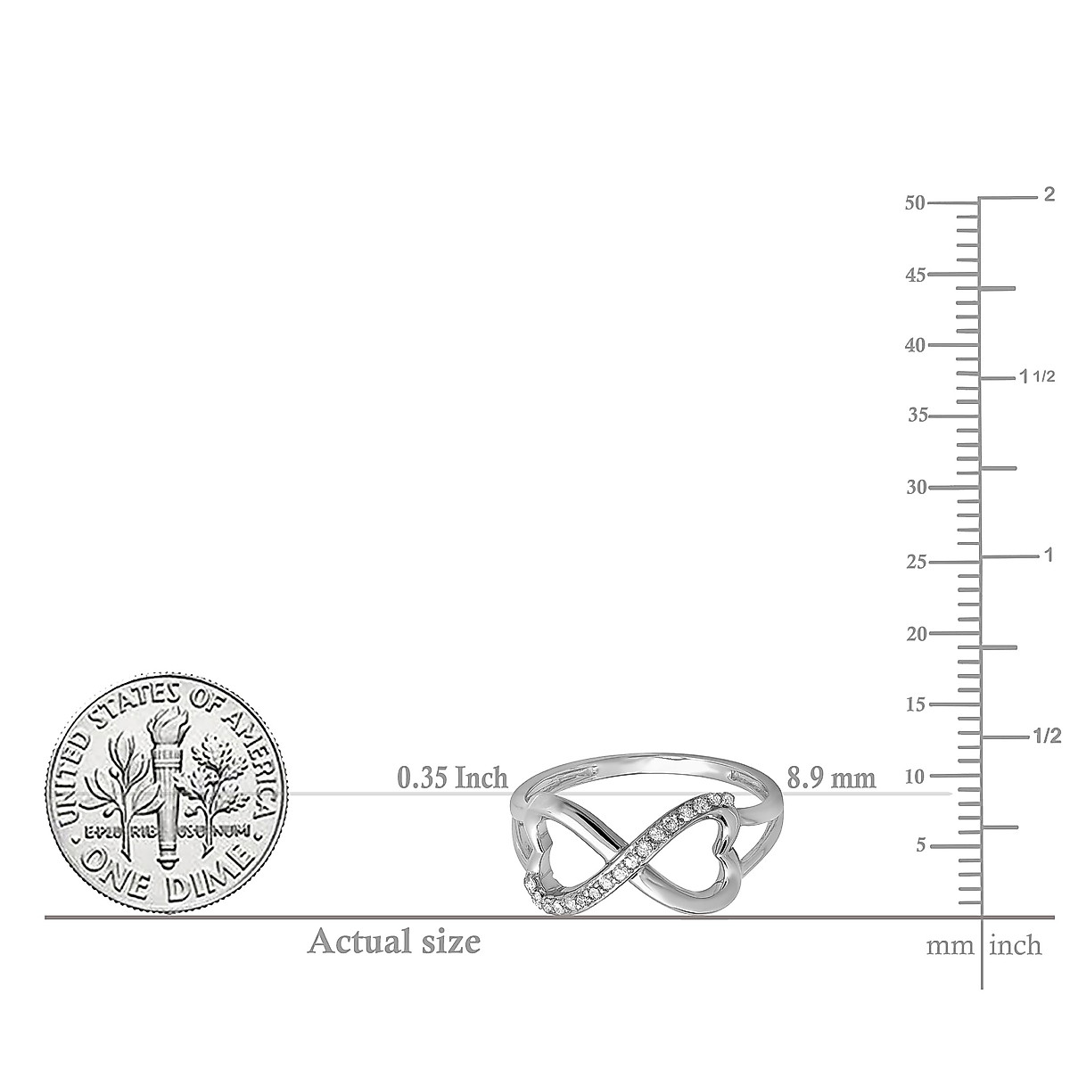 Dazzlingrock Collection 0.15 Carat (Cttw) 14k Diamond Promise Two Double Heart Infinity Love Ring, White Gold, Size 9