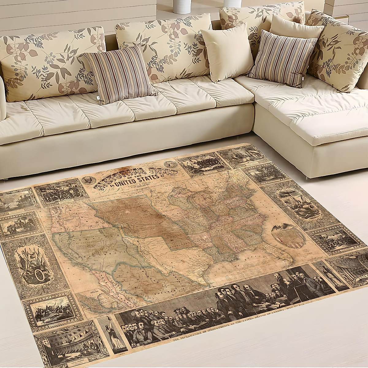 DURAGS Retro Nostalgic World Map Nautical Chart Area Rugs 4x6ft/48x72in/120x180cm, Large Area Rugs for Living Room, Indoor, Outdoor Area Rug for Welcome Door Mat, Front Porch,Kitchen,Bathroom