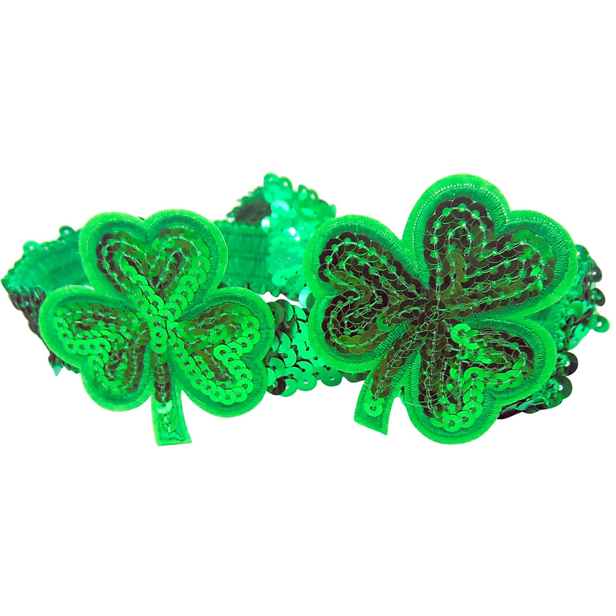 St Patrick's Shamrock Headbands Green Sequin Hair Band Glitter Clover Head Wear for Women Ladies Girls Paddy's Day Party Accessory Pack, Set of 2