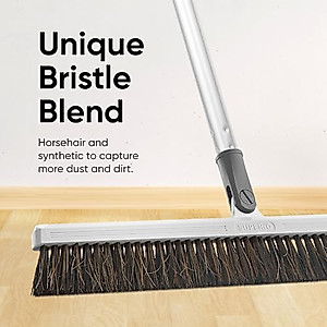 Horse Hair Broom, Broom for Hardwood Floors 18" Horsehair Swivel Kitchen Broom, Soft Bristle Broom with 48" Handle