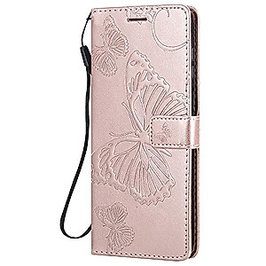 Asdsinfor Compatible with Redmi Note 9 Pro Case Wallet Case Credit Cards Slot with Stand for PU Leather Shockproof Flip Magnetic Compatible with Xiaomi Redmi Note 9S Big Butterfly Rose Gold KT