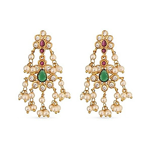 TARINIKA Gold-plated Brass Premal Antique Indian Jewelry Necklace Set for Women | Indian traditional | 1-Year Warranty | CZ Stones(White,Red,Green), Metal