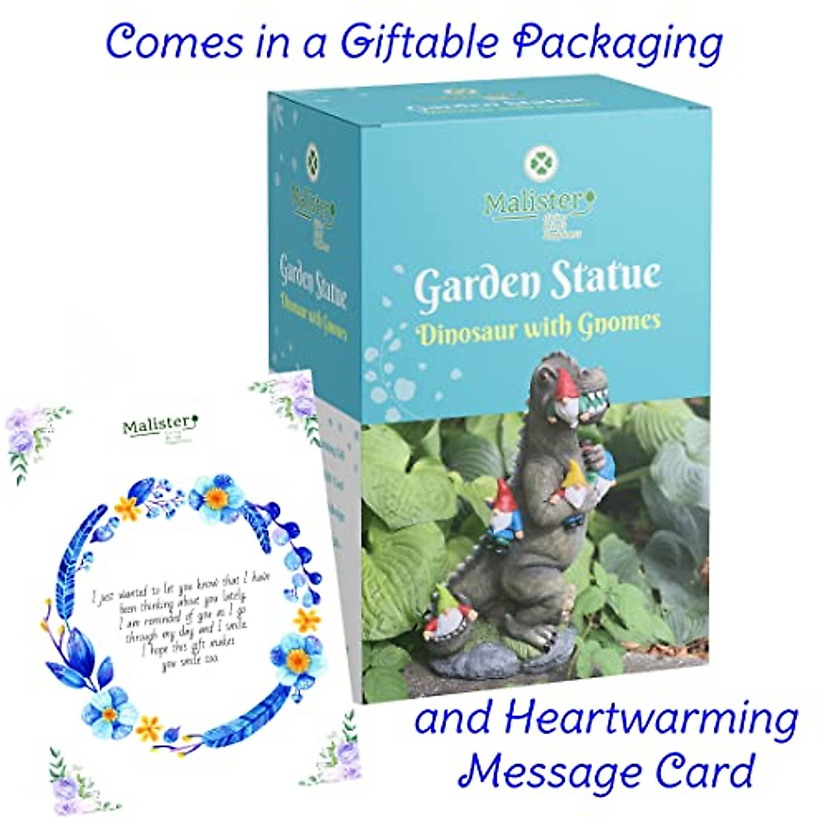 Malister 14 Inch Dinosaur Gnomes Garden Statues for Fall Winter Garden Decor, Garden Gnomes Statues Outdoor Decor, Outdoor Statues for Patio, Lawn, Yard Decorations Outdoor, Housewarming Garden Gifts