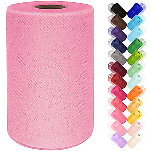 Pink Tulle Fabric Roll 6 Inch by 100 Yards (300 ft) Tulle Ribbon Sheer Mesh Netting for DIY Tutu Skirt Gift Wrapping Wedding Baby Shower Birthday Halloween Party Decorations Crafts, 34 Colors (Pink)