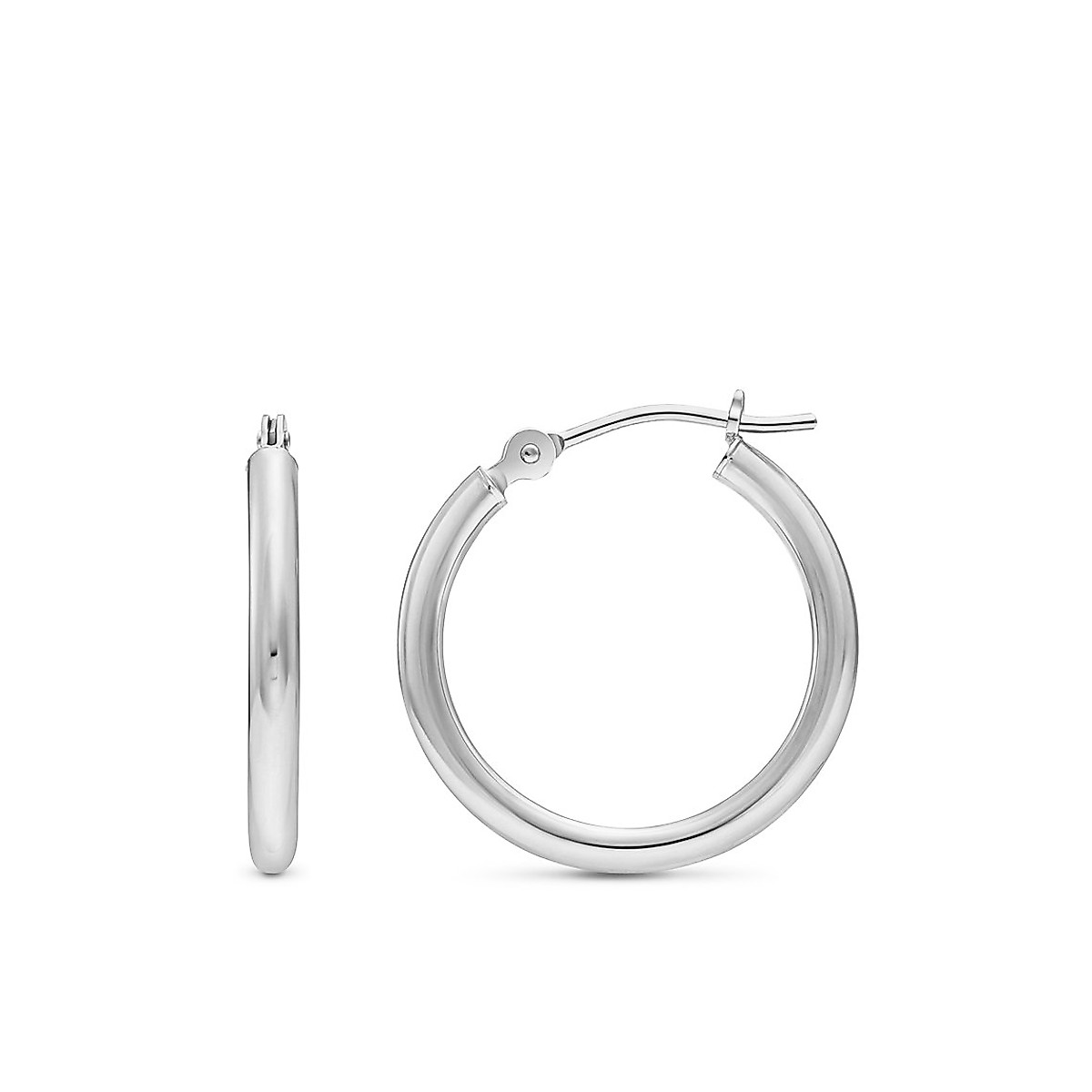 14k White Gold Polished Round Hoop Earrings, 18mm (0.7 inch Diameter)…