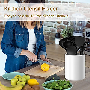 Allybyme Utensil Holder Kitchen Utensil Holder for Countertop, Ceramic Cooking Utensil Holder for Kitchen Counter, Large Modern Spatula Holder Utensil Organizer Kitchen Decor, 6.5”H x 5.5”D White