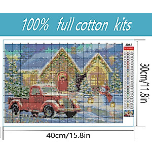 Christmas Stamped Cross Stitch for Adults Beginners,Red Truck Counted Stitch Kits DIY Printed Cross-Stitch Snowman Patterns Needlepoint Kits，Arts and Crafts Embroidery Kits for Christmas Home Decor