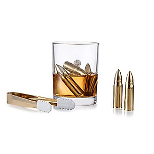 Whisksey Stones Gift Set - Set of 6 Gold Chilling Stones - Rocks Ice Cubes - Beautiful Military Wooden Gift Box for Men, Christmas Stocking Stuffers for Dad