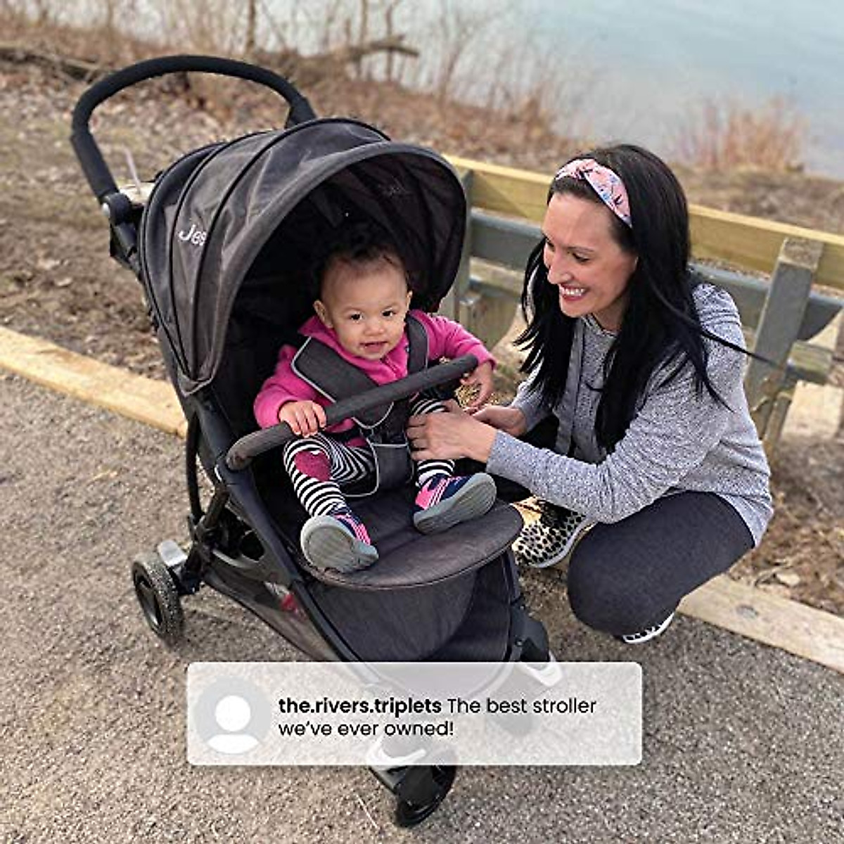 Jeep Gemini Stroller by Delta Children - Full of Features: Easy One-Hand Fold, Recline, Lightweight, Oversized Canopy, 2 Cup Holders, Shock Absorbing Frame, Grey Tweed with Red