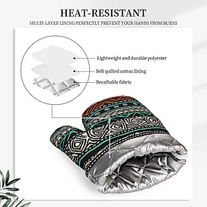 Ethnic Turtle Striped Printed Oven Mitts Heat Resistant Oven Gloves Non-Slip Silicone Kitchen Gloves for Cooking Baking BBQ Gloves 1 Pair