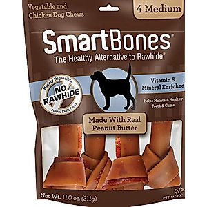 SmartBones Peanut Butter Dog Chew, Medium, 11.0 Oz , 4 pieces/pack