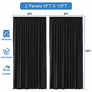 Aimosen 5x10FT 2 Panels Black Backdrop Curtains for Party Wedding Baby Shower Birthday Photoshoot Halloween Decorations, Thick Wrinkle Free Polyester Black Background Drapes with Rod Pockets