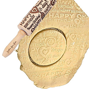 Happy Birthday Embossed Rolling Pin I EXTRA DEEP engraved rolling pin for Cookies I Rolling Pin with Design for Baking I Embossing rolling pin | Rolling Pin Made of Beech Wood I Baking rolling pin