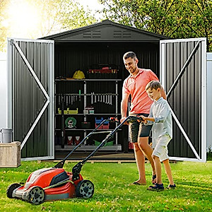 DWVO 6 x 4FT Outdoor Storage Shed, Large Metal Tool Sheds, Heavy Duty Storage House with Lockable Doors & Air Vent for Backyard Patio Lawn to Store Bike, Tool, Lawnmower, Waterproof, Black