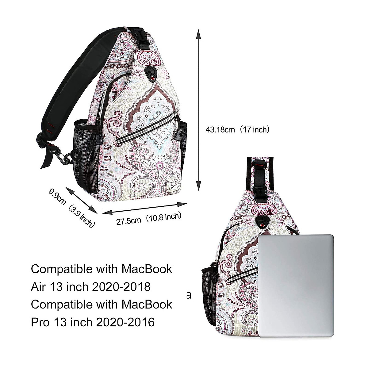 MOSISO 13 inch Sling Backpack, Multipurpose Hiking Daypack Outdoor Rope Crossbody Chest One Shoulder Bag, National Style