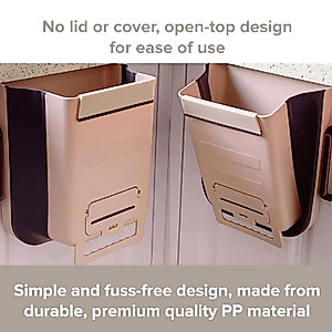 Hanging Kitchen Trash Can - Expandable Garbage Can for Kitchen Cabinet - Food Waste Trash Bin w/ Trash Bag Dispenser & Towel Hanger - Space-saving Compost Bin & Under Sink Trash Can | 9-Liter/2.4 Gal, Brown