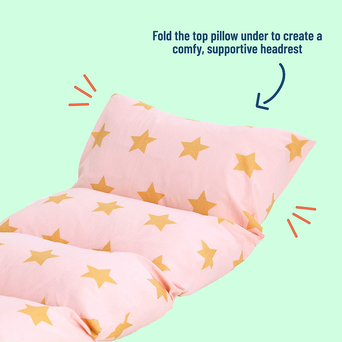 Wildkin Kids Floor Lounger: Ideal for Boys and Girls, Travel-Friendly, Perfect for Sleepovers - Pillow Lounger for Kids, Requires Standard Size Pillows Not Included (Pink and Gold Stars)