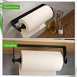 Paper Towel Holder Under Cabinet, MYLOLF Single Hand Operable Wall Mount Paper Towel Rack with Damping Effect, Self-Adhesive or Drilling Screw Paper Towel Roll Holder for Kitchen, Bathroom (Black)