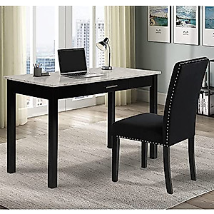 New Classic Furniture Celeste Faux Marble Writing Table Desk for Home Office, White/Gray with Black Base