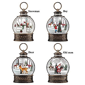 Actaday 5.9" Christmas Snow Globe Lantern Snowman, Christmas Night Light, Button Battery (Include) Operated Lighted Water Glittering Lantern for Christmas Festival Decoration Gifts