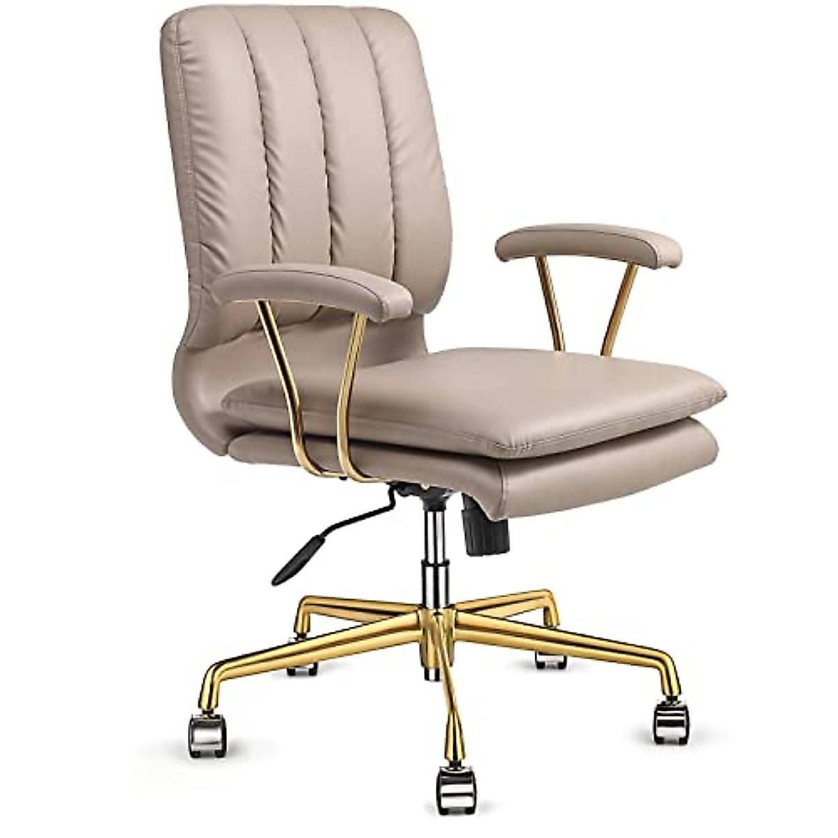 LEAGOO PU-Padded Office Desk Chair, 130° Tiltable Mid-Back Ergonomic Chair Computer Chair, Swivel Executive Office Chair, Home Office Desk Chairs with Upholstered Armrest & Thickened Cushion