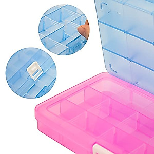 Qualsen 8 Pack Bead Organizer Plastic Compartment Box with Adjustable Dividers Craft Tackle Organizer Storage Containers Box 15 Grid (4 Colors)