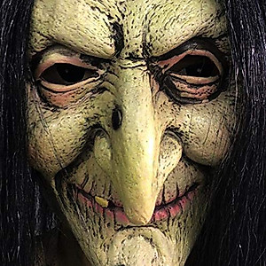 Old Woman Witch Mask Green Face Halloween Creepy Scary Horror Cosplay Costume 2022 with 100% Natural Latex Stretch 2 Times Refined Eyes