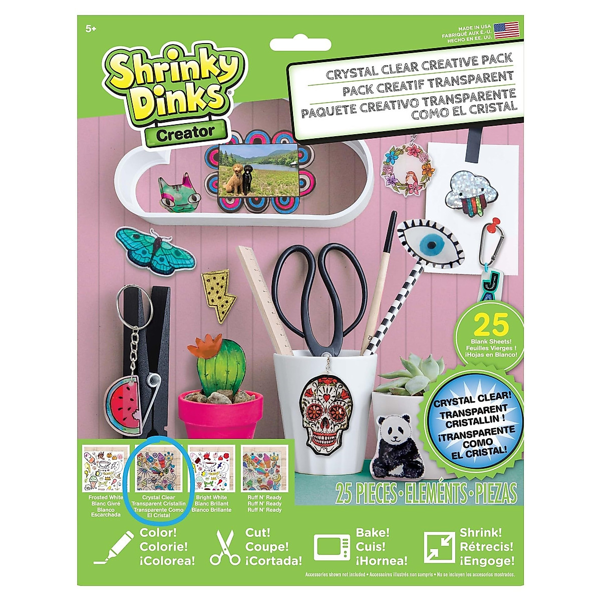Shrinky Dinks Creative Pack, 25 Sheets Crystal Clear, Kids Art and Craft Activity Set, Kids Toys for Ages 6 Up by Just Play