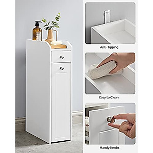 VASAGLE Small Bathroom Storage Cabinet, Slim Bathroom Storage Organizer, Toilet Paper Holder with Storage, Toilet Paper Storage Cabinet with Slide Out Drawers, for Small Spaces, White UBBC847P31