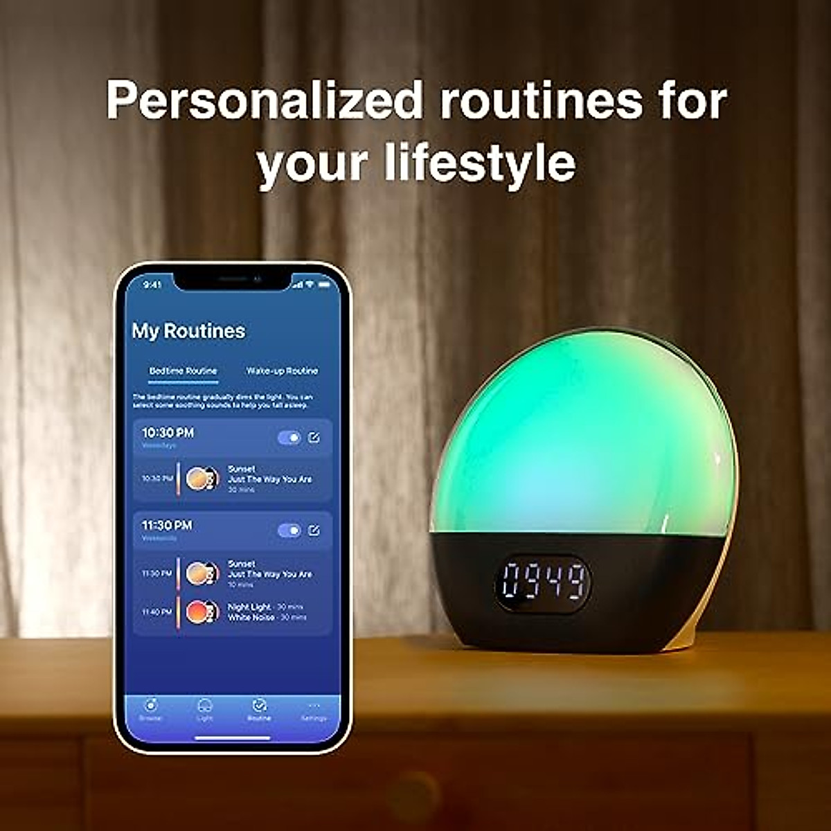 WiiM Wake-up Light, Alexa Built-in, Unlimited Sound Choices, All-in-One Sunrise Alarm Clock, Sound Machine, Sleep Routines and More -Sea Blue Green