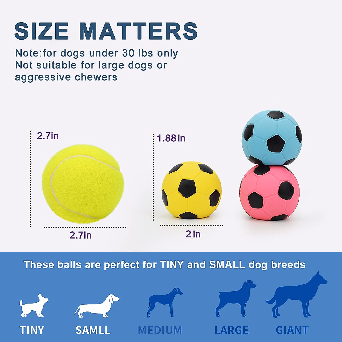 Pawdoer Squeaky Dog Ball - Soft Latex Rubber Squeaky Dog Toys for Small Dogs Puppies - Cute Bounce Dog Squeak Toys Play Fetch Football Soccer Ball
